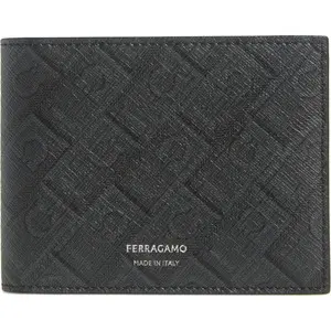 FERRAGAMO Monogram Coated Canvas Bifold Wallet - Nero/ Grigio