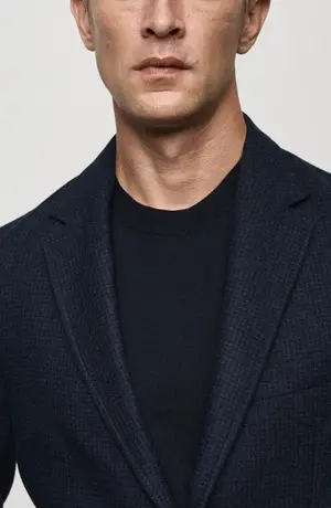 Mango Slim-fit Micro Houndstooth Wool-blend Sport Coat - Blue