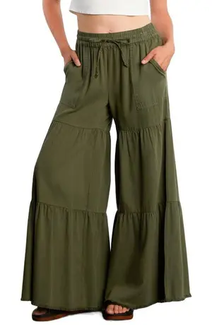 BILLY T Tiered Wide Leg Pants - Soft Olive
