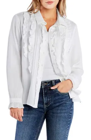 BILLY T Ruffle Tuxedo Shirt - White