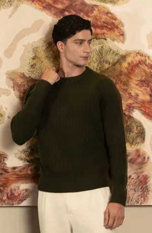 ITALIC Aidan Chunky Cashmere Crewneck Sweater - Olive