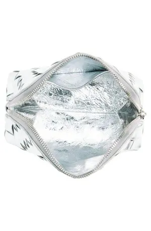 Bottega Veneta Intrecciato Metallic Leather Cosmetic Bag - Silver- Silver