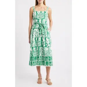 Julia Jordan Printed Midi Dress - Green White