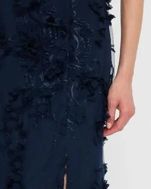 Aidan Mattox Embroidered Floral Applique Gown - Blue