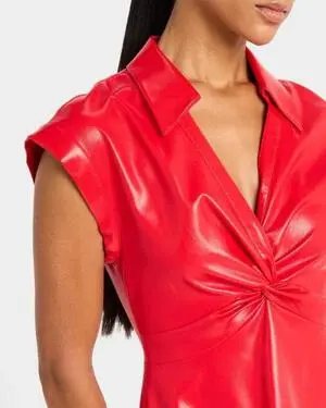 Alice + Olivia Vegan Leather Mini Dress - Bright Ruby
