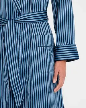 Derek Rose Apos;s Wellington Stripe Cotton Shawl-collar Robe - Blue