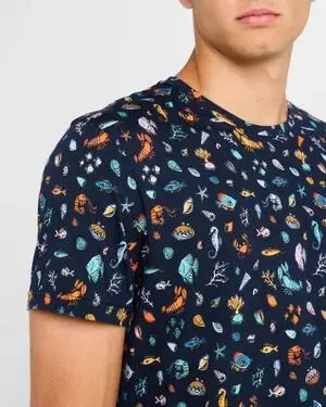 Derek Rose Apos;s Robin Sea Creatures Print Crewneck T-shirt - Navy
