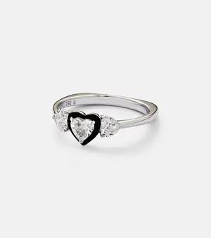 KAMYEN 18kt White Gold And Enamel Pinky Ring With Diamonds - Silver