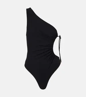 Saint Laurent Gathered One-shoulder Swimsuit - Black
