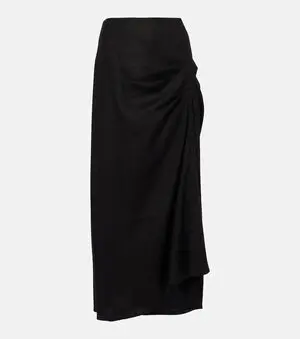SIR. Dorian Ruched Linen-blend Midi Skirt - Black