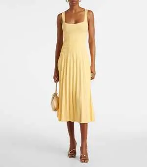 Staud Ellison Pleated Midi Dress - Yellow