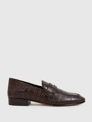 Paige Leather Crocodile-embossed Penny Loafers