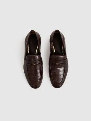 Paige Leather Crocodile-embossed Penny Loafers