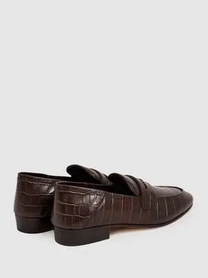 Paige Leather Crocodile-embossed Penny Loafers