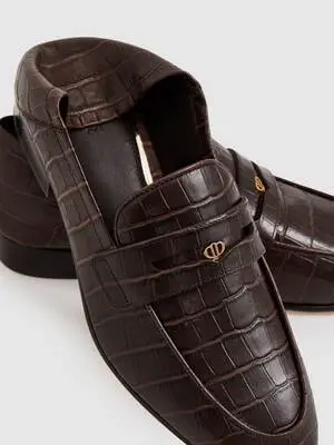 Paige Leather Crocodile-embossed Penny Loafers