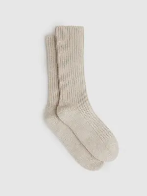 REISS Carmen Rib-knit Cashmere Blend Socks - Oatmeal