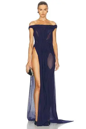 DI PETSA Wetlook Off-shoulder Long Dress