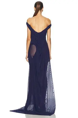 DI PETSA Wetlook Off-shoulder Long Dress