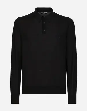 Dolce & Gabbana Cashmere Polo-style Sweater With Dg Logo Embroidery - Blue