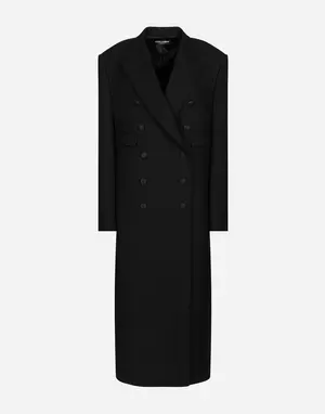 Dolce & Gabbana Long Double-breasted Tuxedo Coat In Double Wool Gabardine - Black