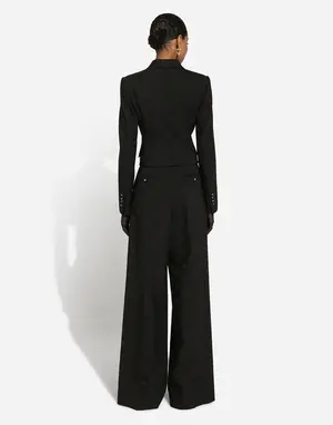 Dolce & Gabbana Flared Wool Jacquard Pants With Dg Logo