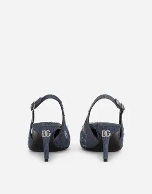 Dolce & Gabbana Patchwork Denim Slingbacks With Rhinestone Buckle