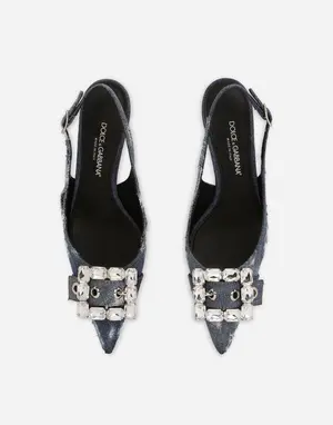 Dolce & Gabbana Patchwork Denim Slingbacks With Rhinestone Buckle