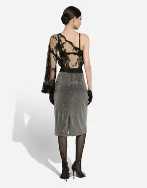Dolce & Gabbana Crystal Mesh Calf-length Skirt