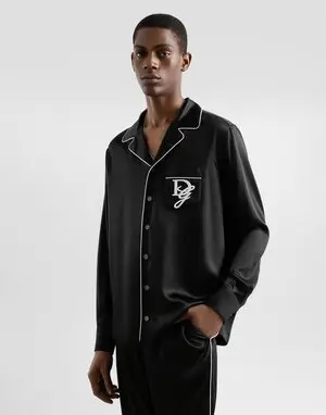 Dolce & Gabbana Silk Vanity Shirt With Logo Embroidery - Black