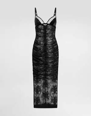 Dolce & Gabbana Calf-length Stretch Chantilly Lace Slip Dress - Black