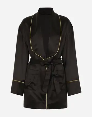 Dolce & Gabbana Silk Long-sleeved Pajama Jacket With Belt - Black