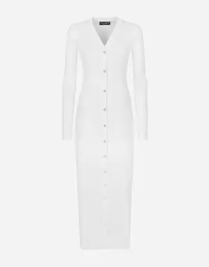 Dolce & Gabbana Long Ribbed Viscose Cardigan - White