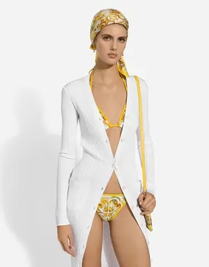 Dolce & Gabbana Long Ribbed Viscose Cardigan - White