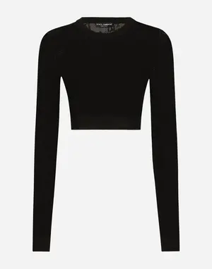Dolce & Gabbana Cropped Mesh-stitch Viscose Sweater With Jacquard Dg Logo