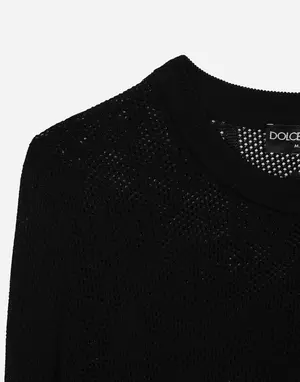 Dolce & Gabbana Cropped Mesh-stitch Viscose Sweater With Jacquard Dg Logo