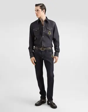 Dolce & Gabbana Slim-fit Stretch Cotton Jeans With Patch - Multicolor