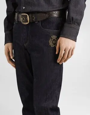 Dolce & Gabbana Slim-fit Stretch Cotton Jeans With Patch - Multicolor