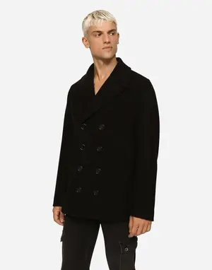 Dolce & Gabbana Double-breasted Pea Coat With Branded Tag - Black