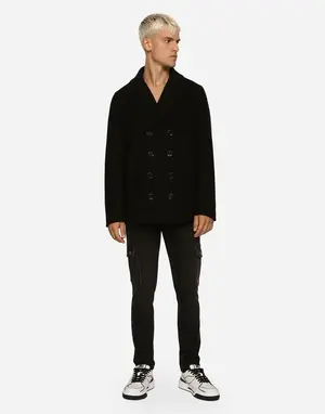 Dolce & Gabbana Double-breasted Pea Coat With Branded Tag - Black