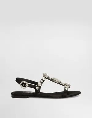 Dolce & Gabbana Bianca Satin Embellished Sandals - Black