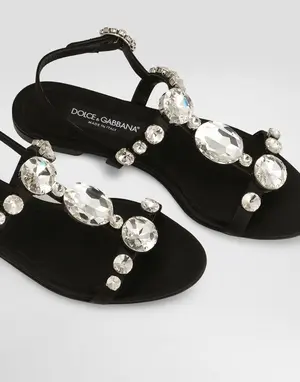 Dolce & Gabbana Bianca Satin Embellished Sandals - Black