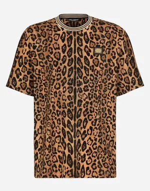 Dolce & Gabbana Round-neck T-shirt With Leopard- Crespo And Tag - Print