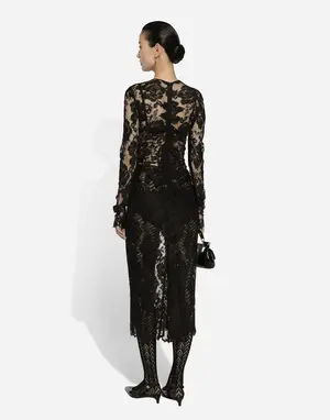 Dolce & Gabbana Calf-length Floral Lace Dress - Black