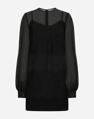 Dolce & Gabbana Short Organza Dress With Lace Inlay - Black