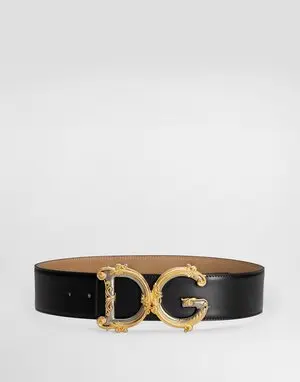 Dolce & Gabbana Calfskin Belt With Baroque Dg Logo - Black
