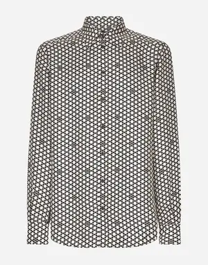Dolce & Gabbana Silk Martini-fit Shirt With Dg Print - Multicolor
