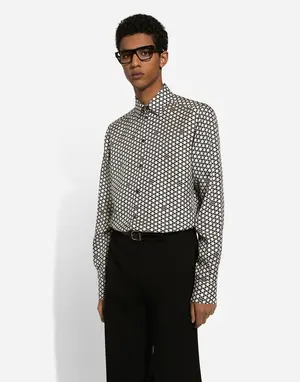 Dolce & Gabbana Silk Martini-fit Shirt With Dg Print - Multicolor