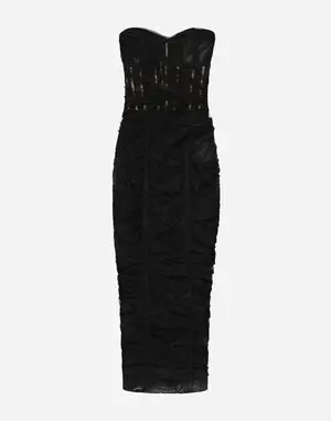 Dolce & Gabbana Tulle Corset Dress With Draping - Black