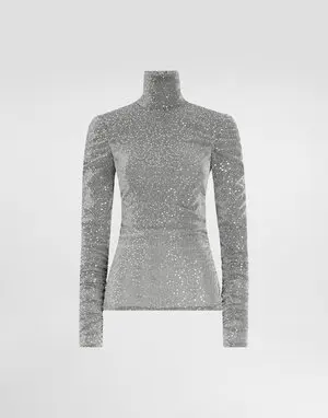 Dolce & Gabbana Draped Sequined Turtleneck Top - Silver
