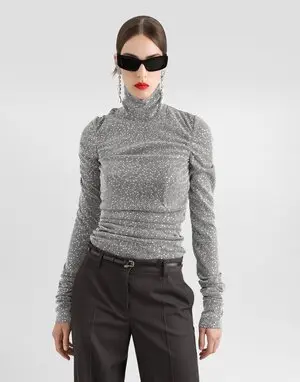 Dolce & Gabbana Draped Sequined Turtleneck Top - Silver